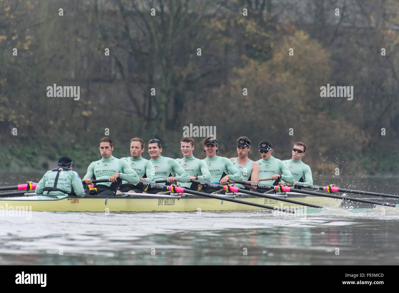 River Thames, UK. 13th December, 2015. Boat Race Trial VIIIs. Cambridge ...