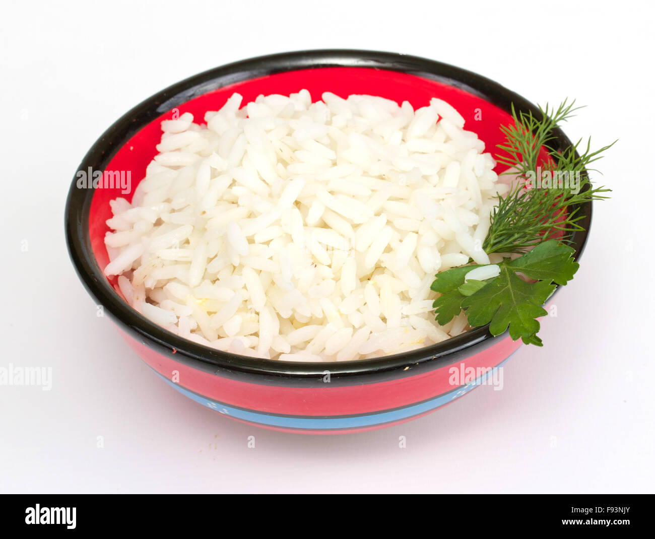 White steamed rice in red round bowl Stock Photo - Alamy
