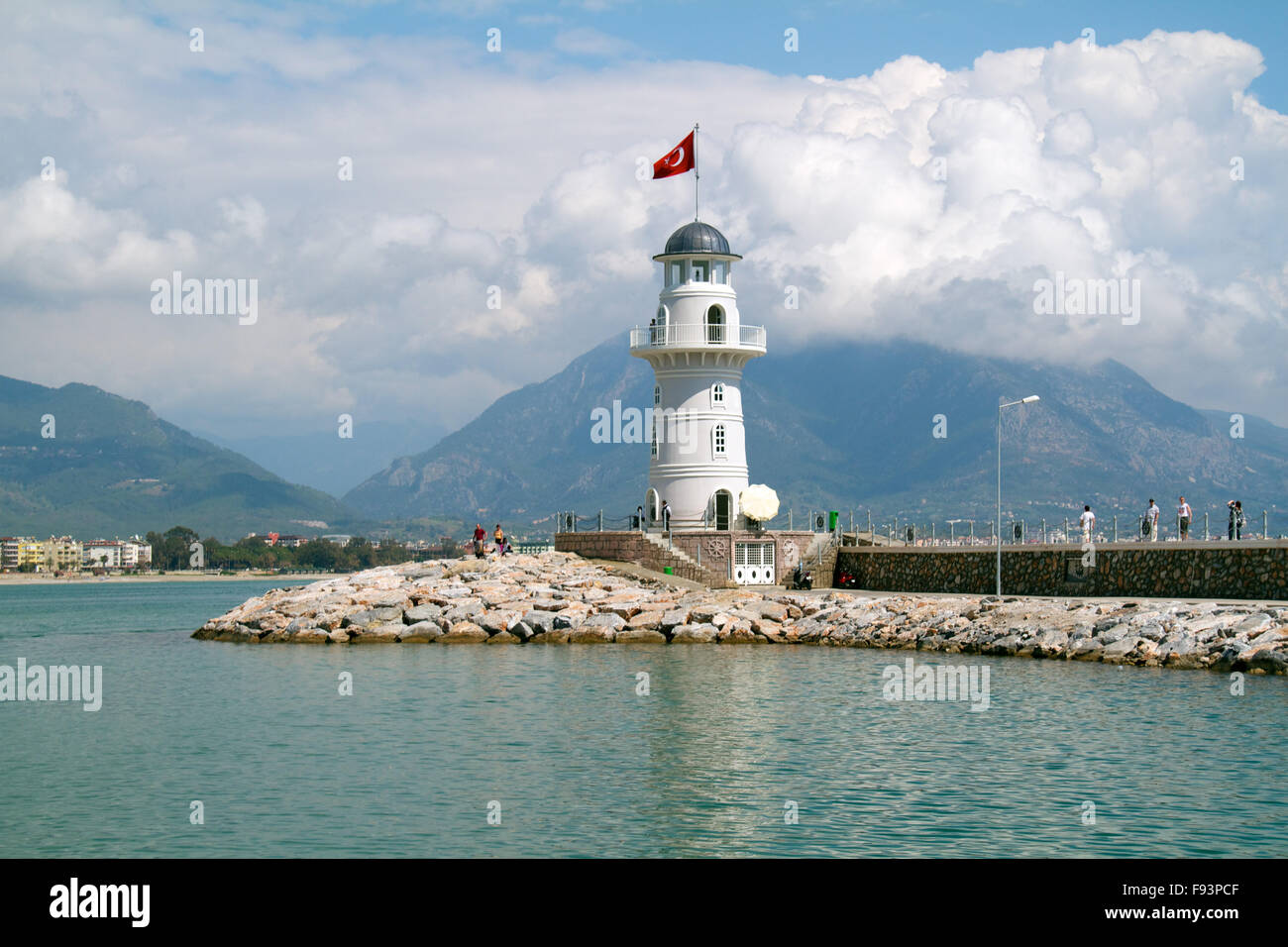 Lighthouse in port. Turkey, Alanya. Sunny weather Stock Photo - Alamy