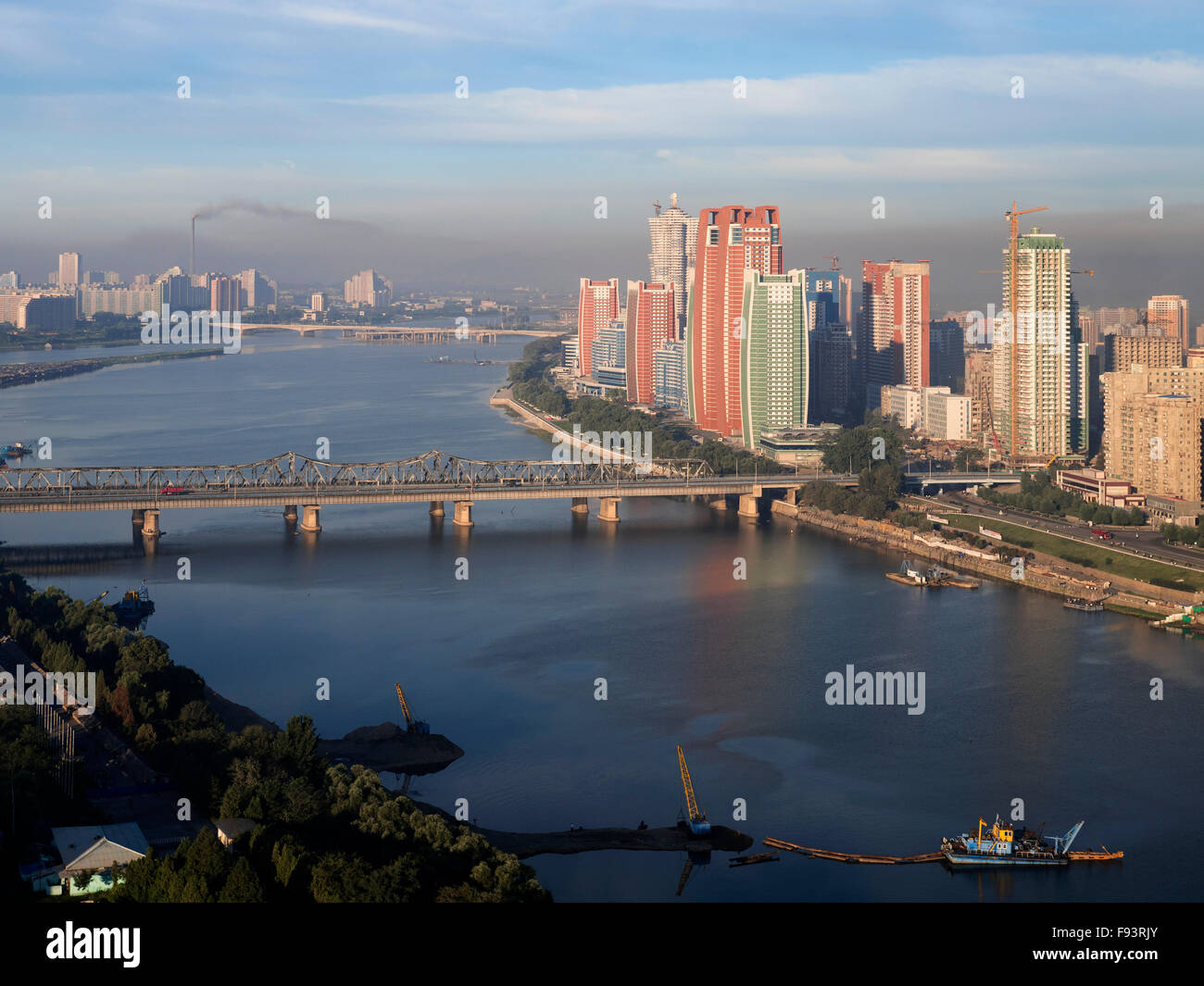 Taedong river and Skyline of Pyongyang, North Korea, Asia Stock Photo ...