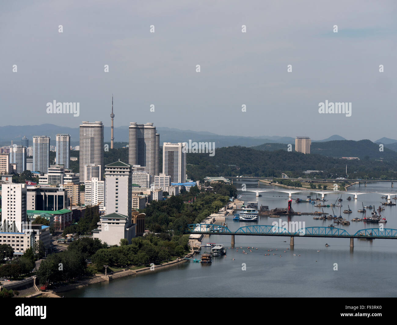 Taedong river and Skyline of Pyongyang, North Korea, Asia Stock Photo ...