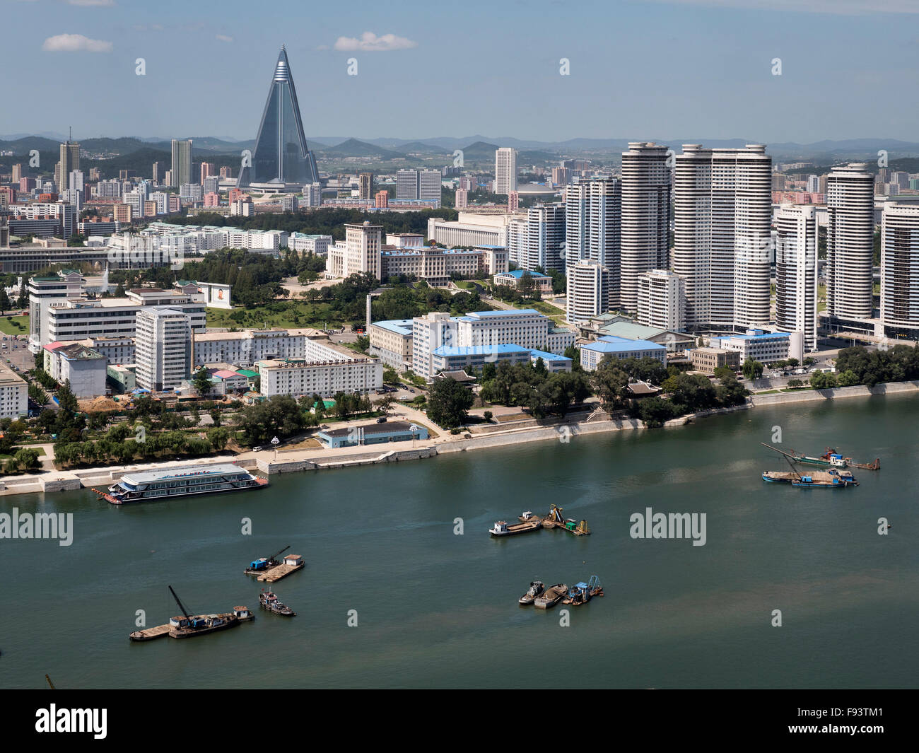Taedong river and Skyline of Pyongyang, North Korea, Asia Stock Photo ...