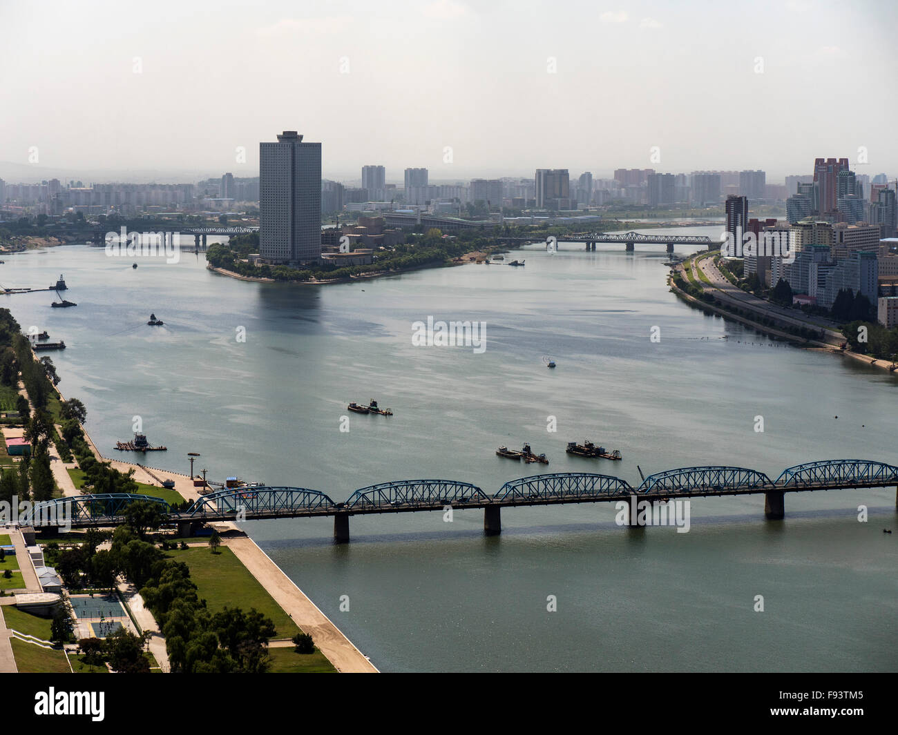 Taedong river and Skyline of Pyongyang, North Korea, Asia Stock Photo ...