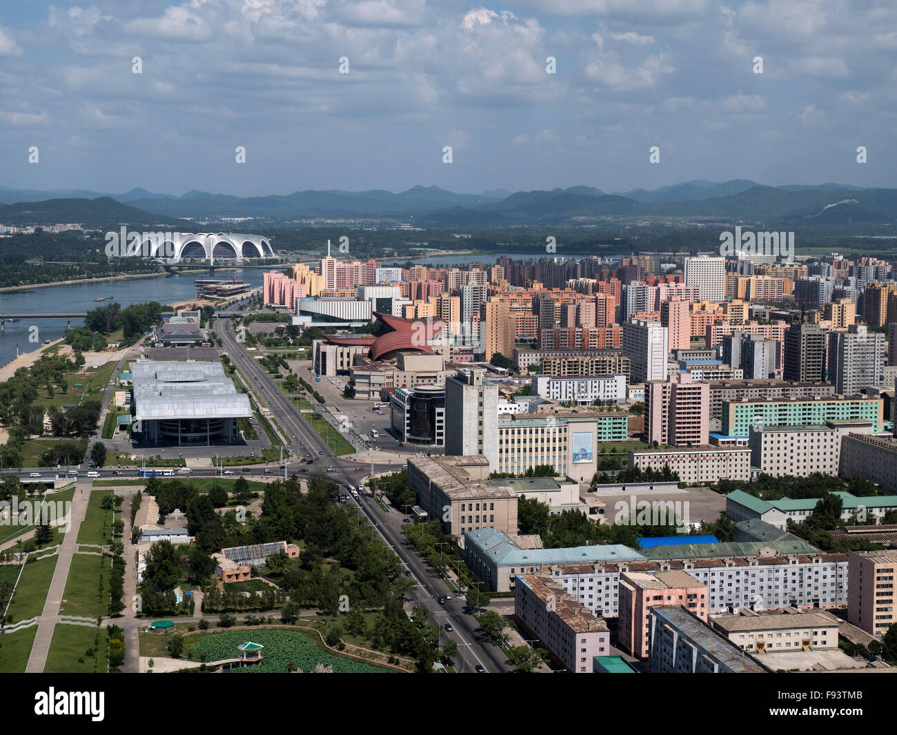 Taedong river and Skyline of Pyongyang, North Korea, Asia Stock Photo ...