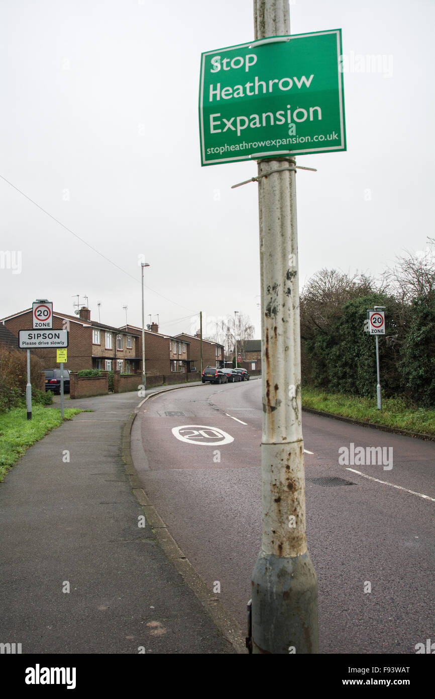 A Stop Heathrow Expansion sign in Sipson, an ancient village threatened ...