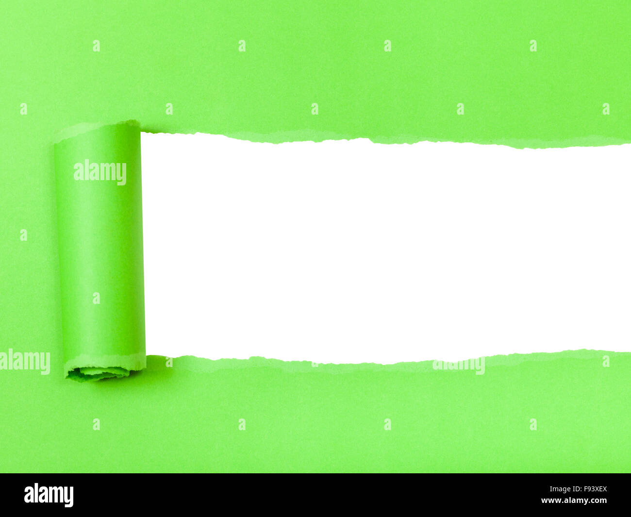 green rolled-up torn paper on white isolated background Stock Photo - Alamy