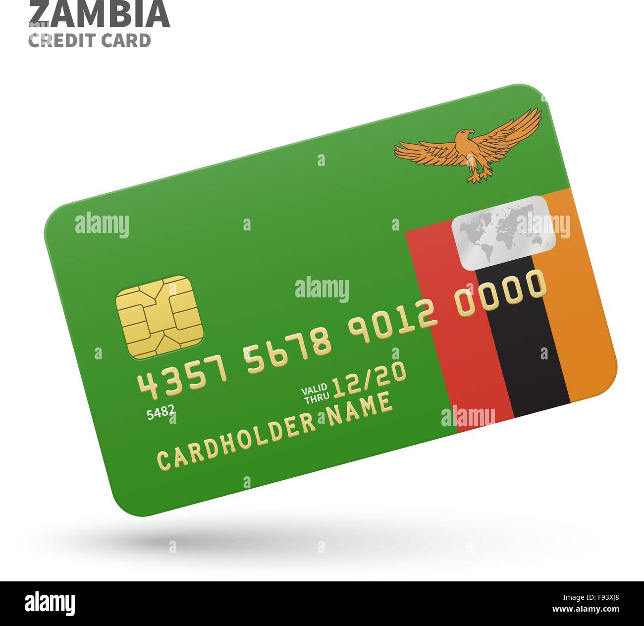 Credit card with Zambia flag background for bank, presentations and ...