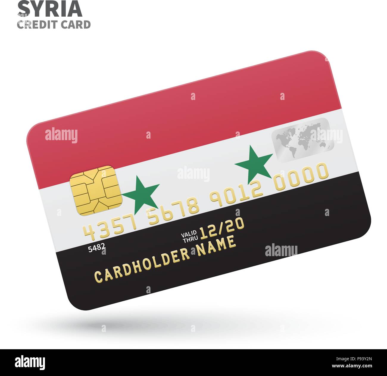 Credit card with Syria flag background for bank, presentations and ...