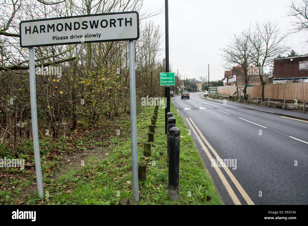 Harmondsworth Please Drive Slowly street sign. Harmondsworth is an ...