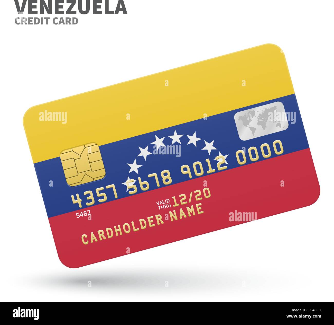 Credit card with Venezuela flag background for bank, presentations and ...