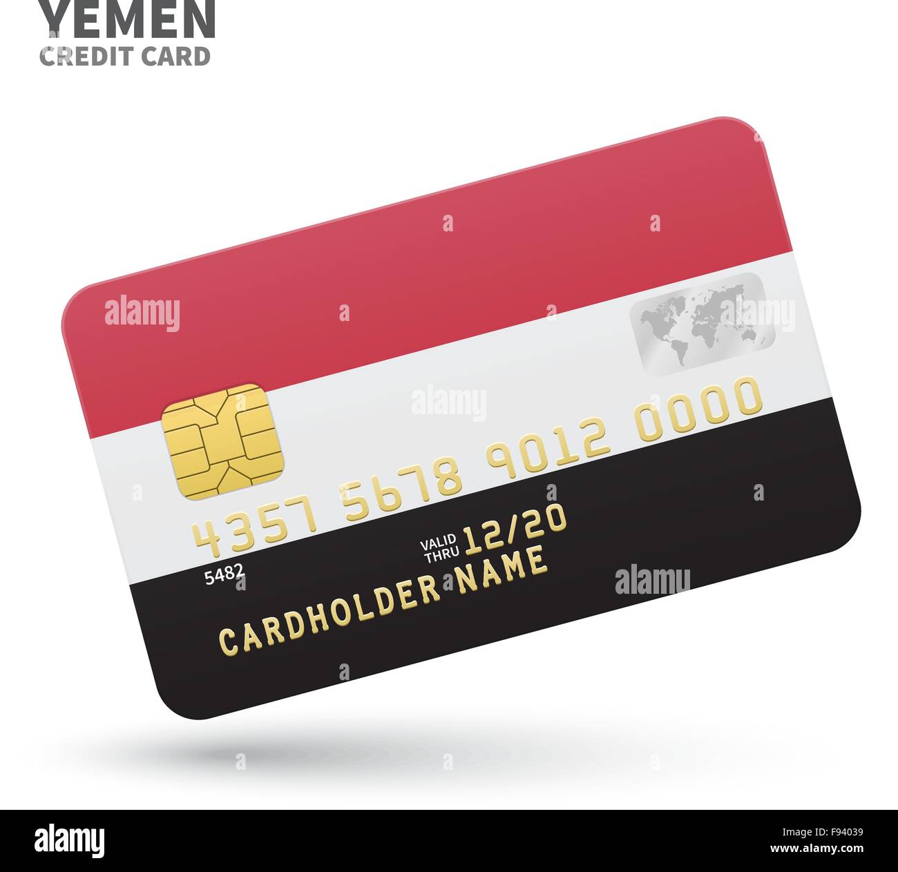 Credit card with Yemen flag background for bank, presentations and ...