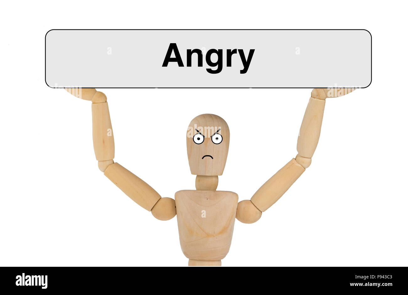 Puppet with angry face holding a sign to explain the expression Stock ...
