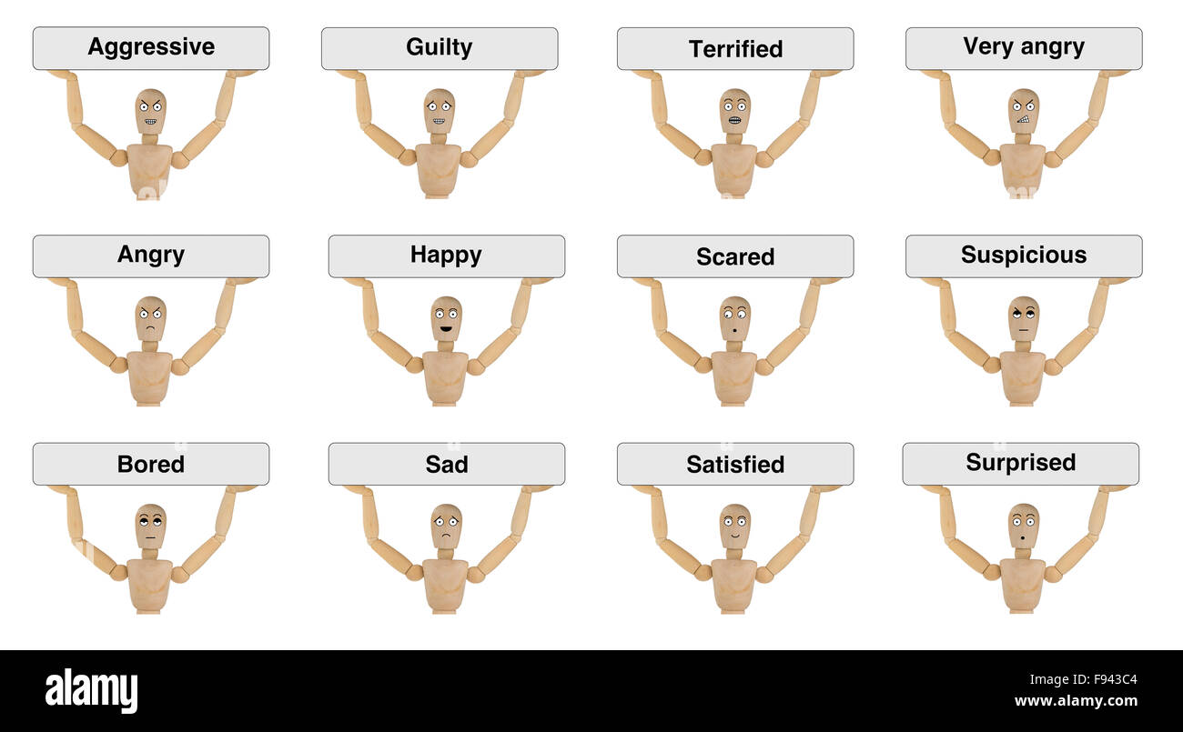 Twelve puppets with different facial expressions collection Stock Photo ...