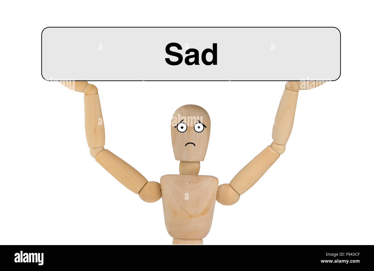 Puppet with sad face holding a sign to explain the expression Stock ...