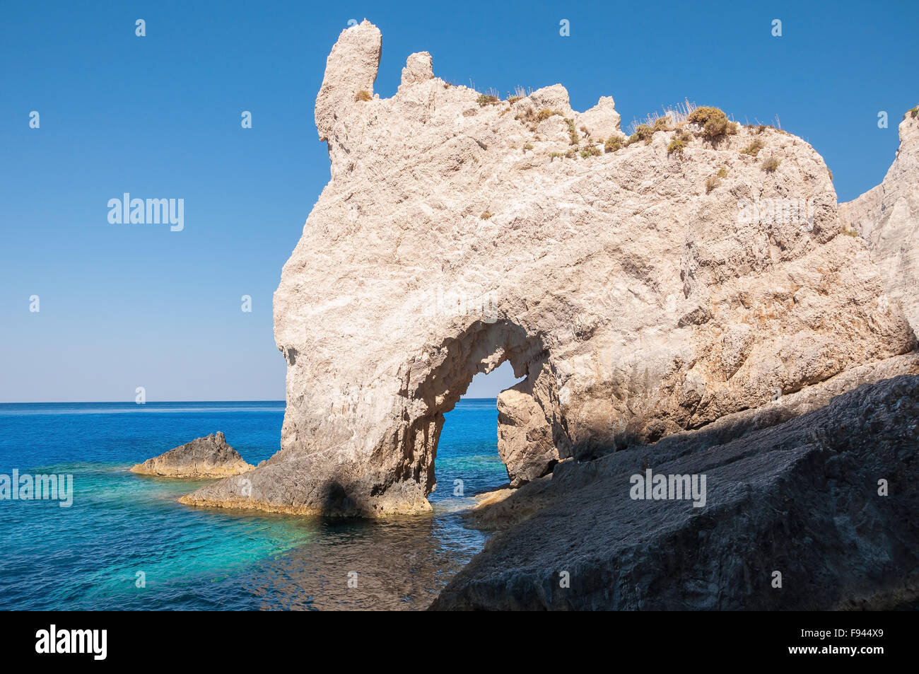 Rock formations in the shape of a dolphin at the coast of Zakynthos ...