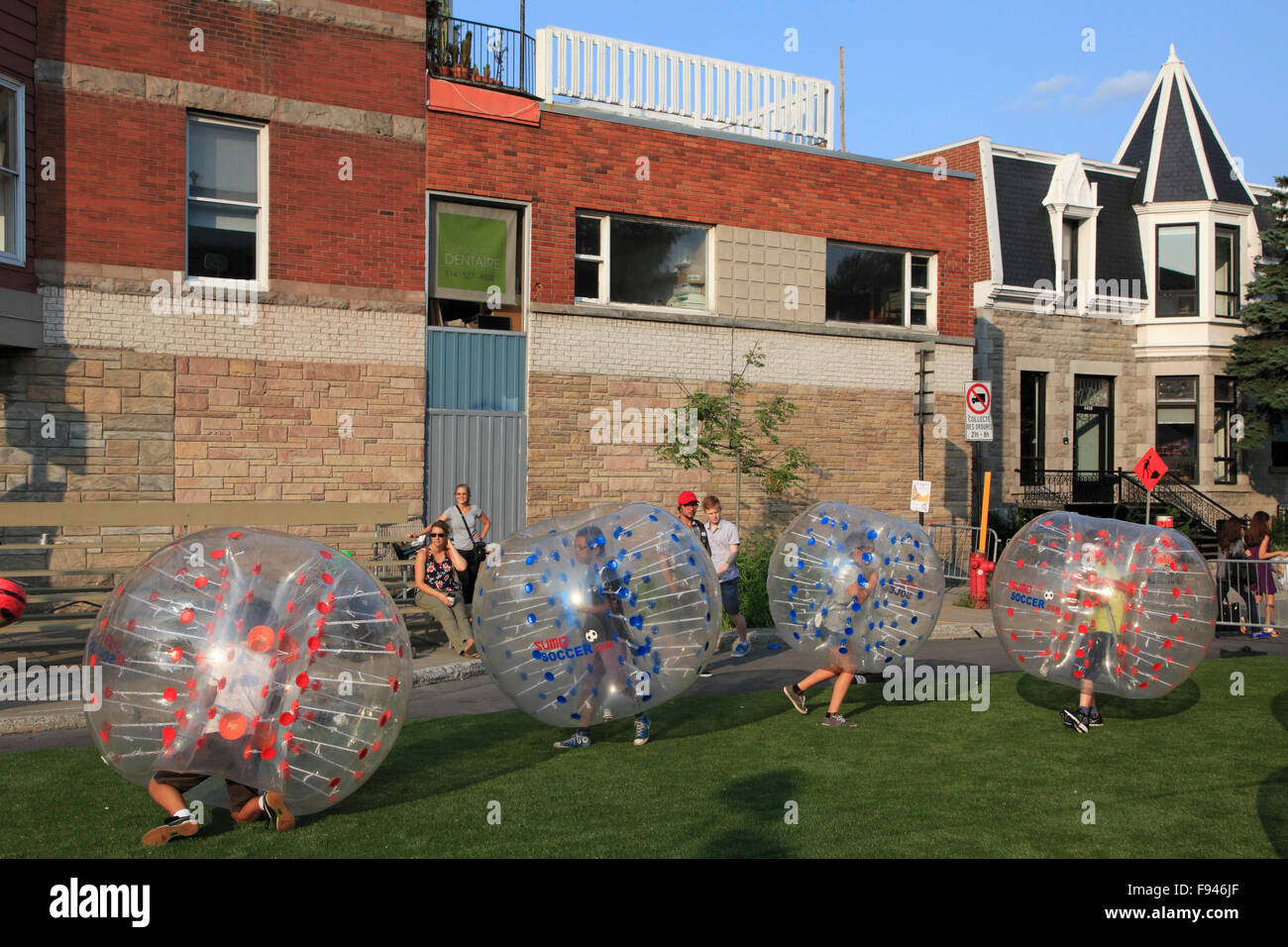 Canada, Quebec, Montreal, children playing sumo soccer Stock Photo - Alamy