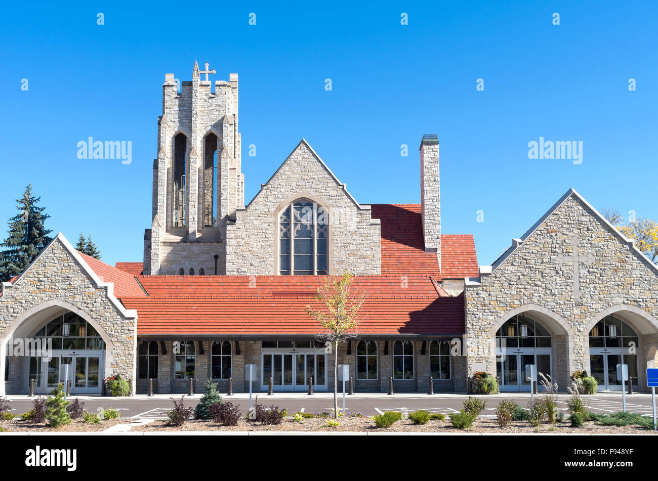 lutheran church front entrances nave and bell tower of gothic revival ...