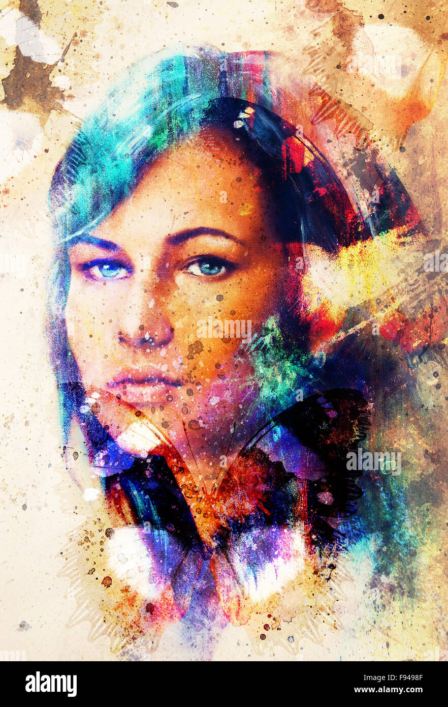 illustration of a butterfly, mixed medium, color background Stock Photo ...