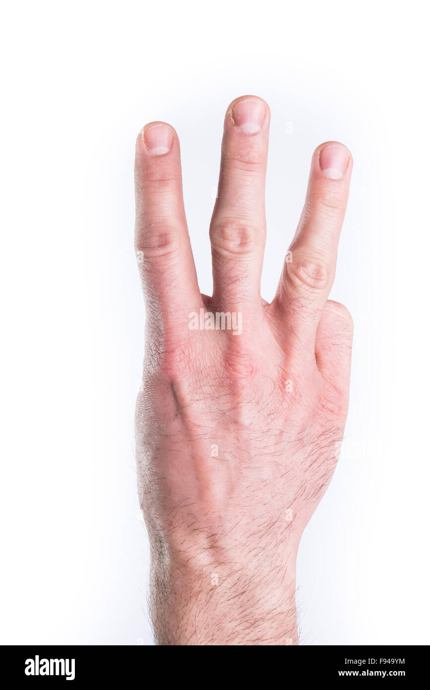 Man's hand mimic numbers on white background Stock Photo - Alamy