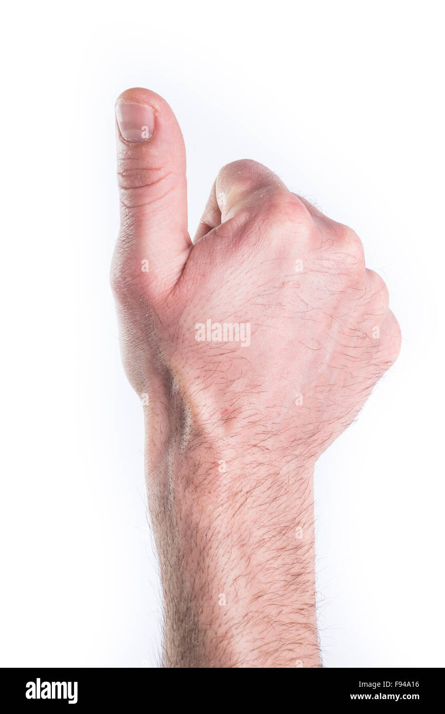 Man's hand miming thumb up like on white background Stock Photo - Alamy