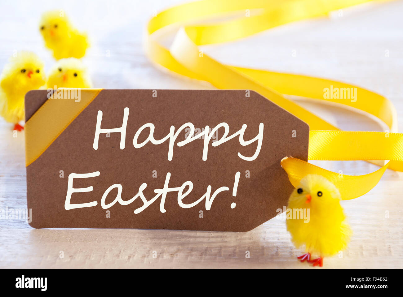 Label With Chicks, Text Happy Easter Stock Photo - Alamy