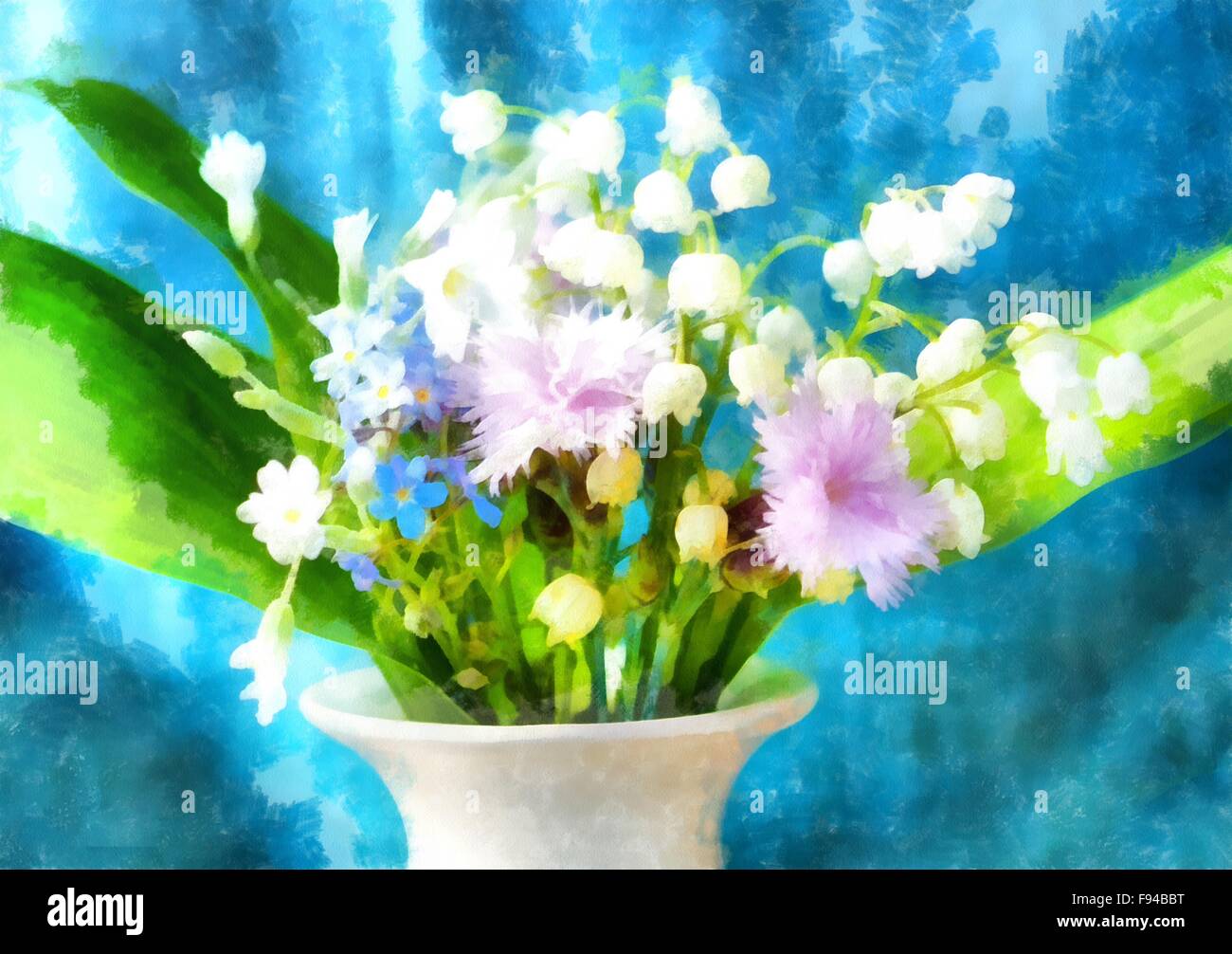 Beautiful miscellaneous flower, computer Watercolor painting Stock ...