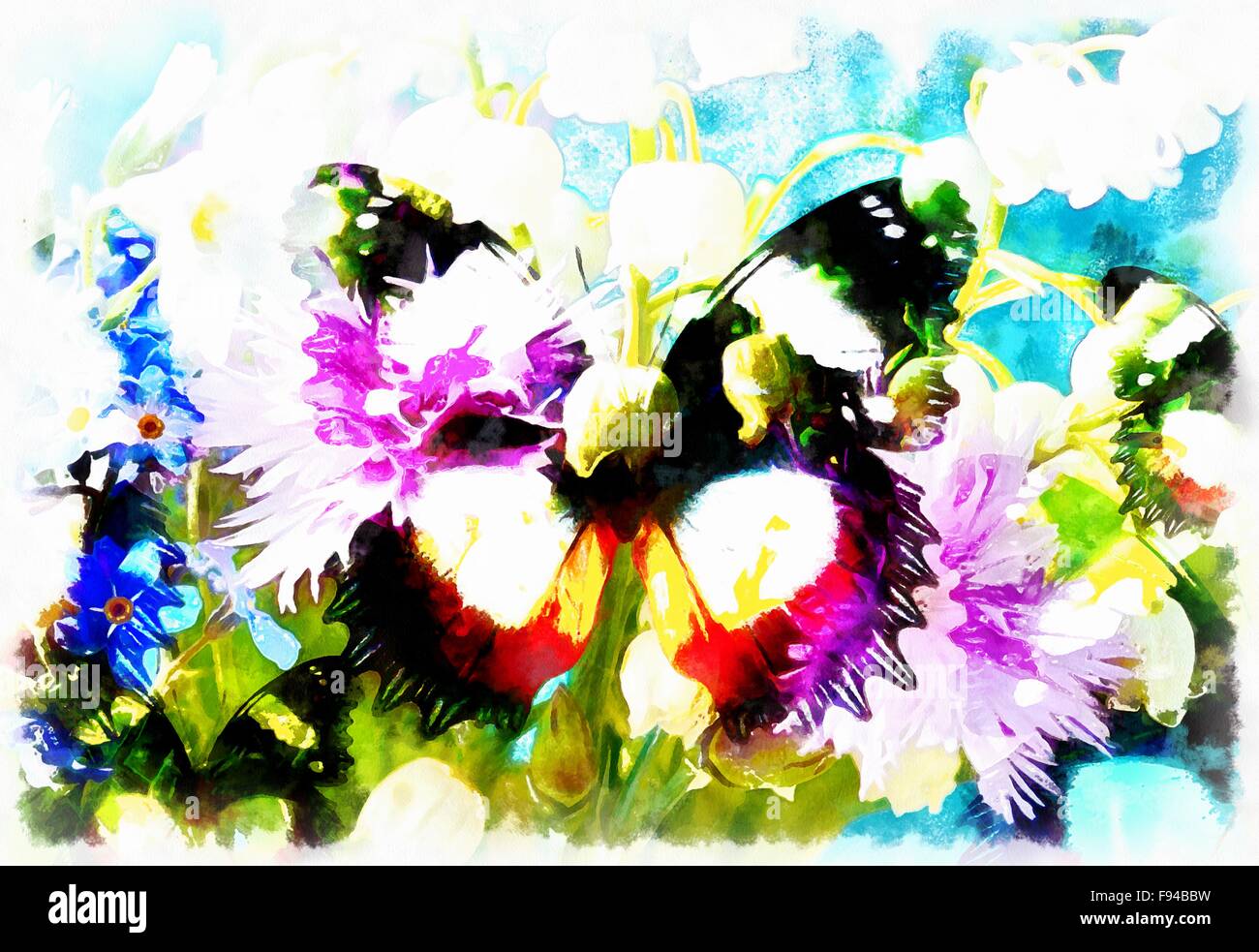 Abstract Flower with butterfly, computer collage painting Stock Photo ...