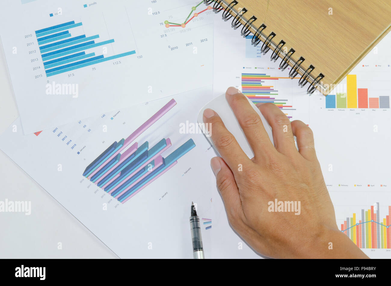 business documents with charts growth. workplace businessman Stock ...