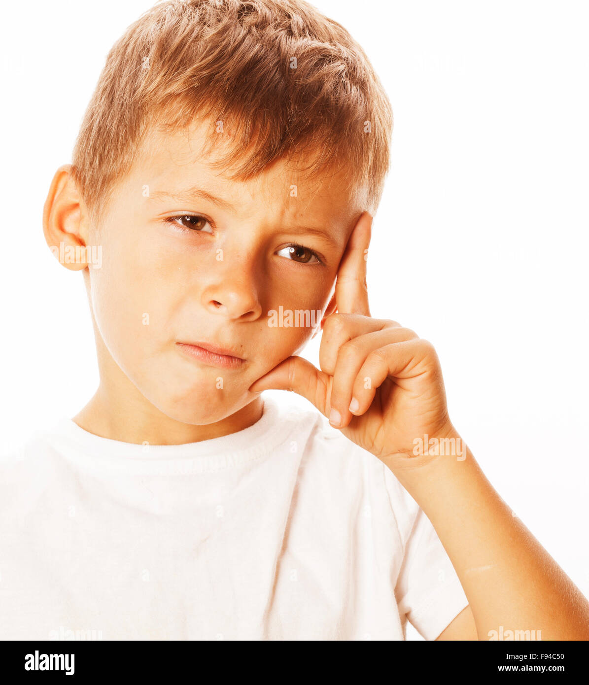 litlle cute blond boy tired sad isolated close up thinking Stock Photo ...