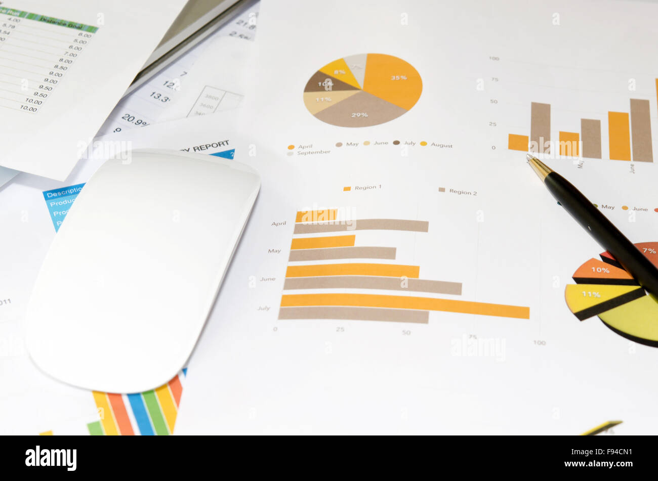 Graphs and charts, business table. The workplace of business people ...