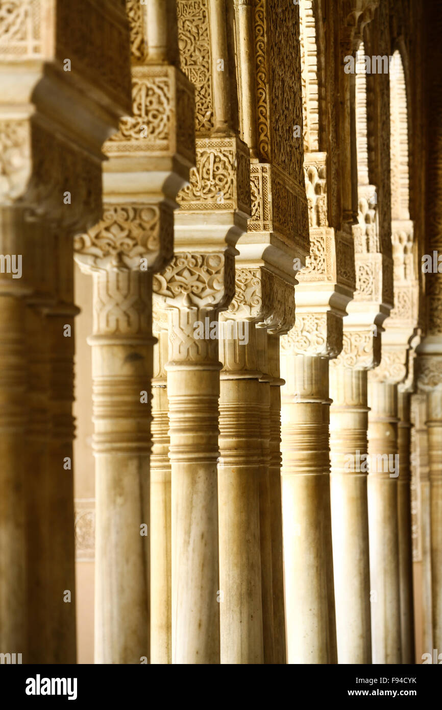 Close up shot of some Arabic decorations at the Alhambra palace in ...