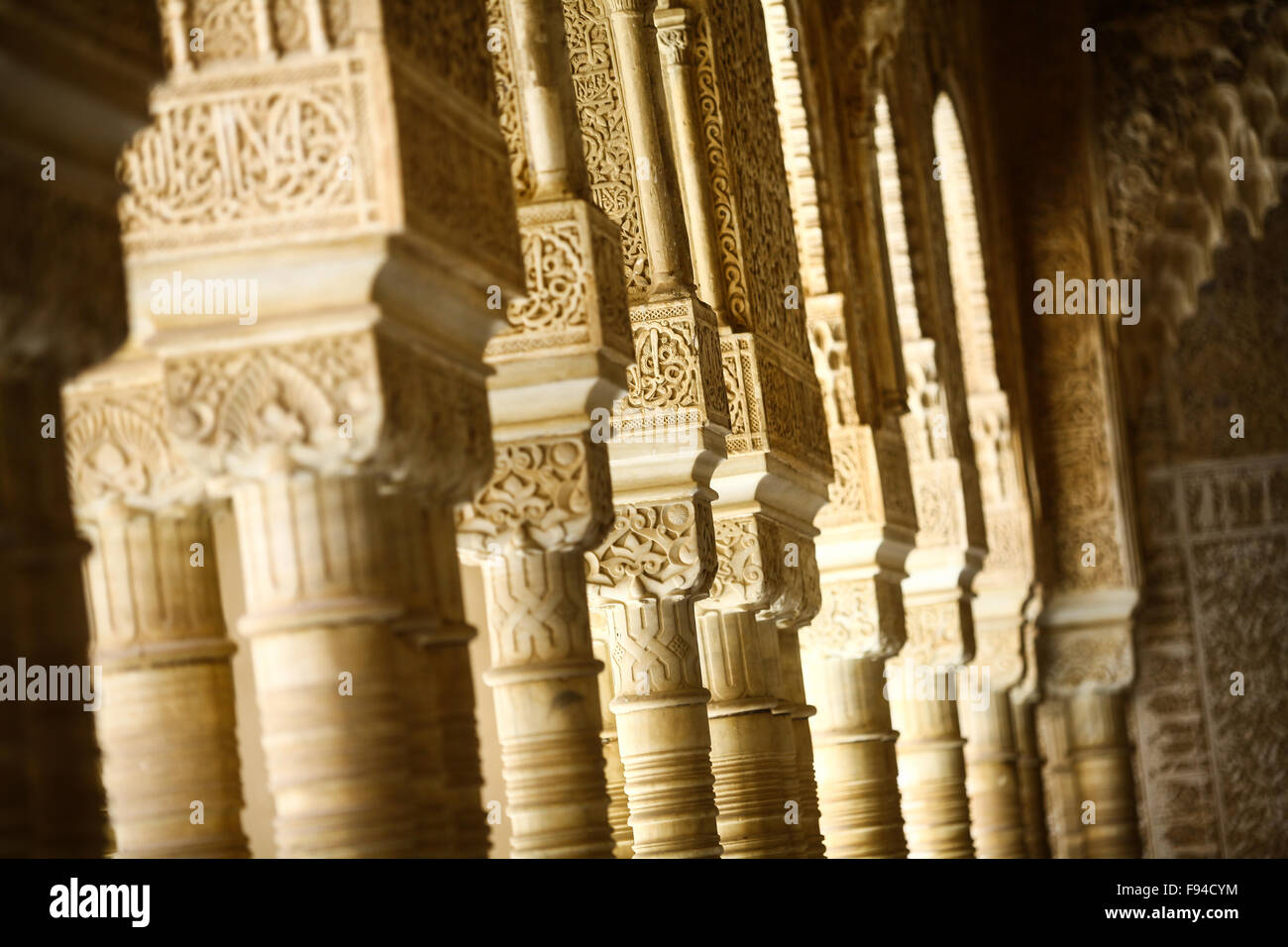 Close up shot of some Arabic decorations at the Alhambra palace in ...
