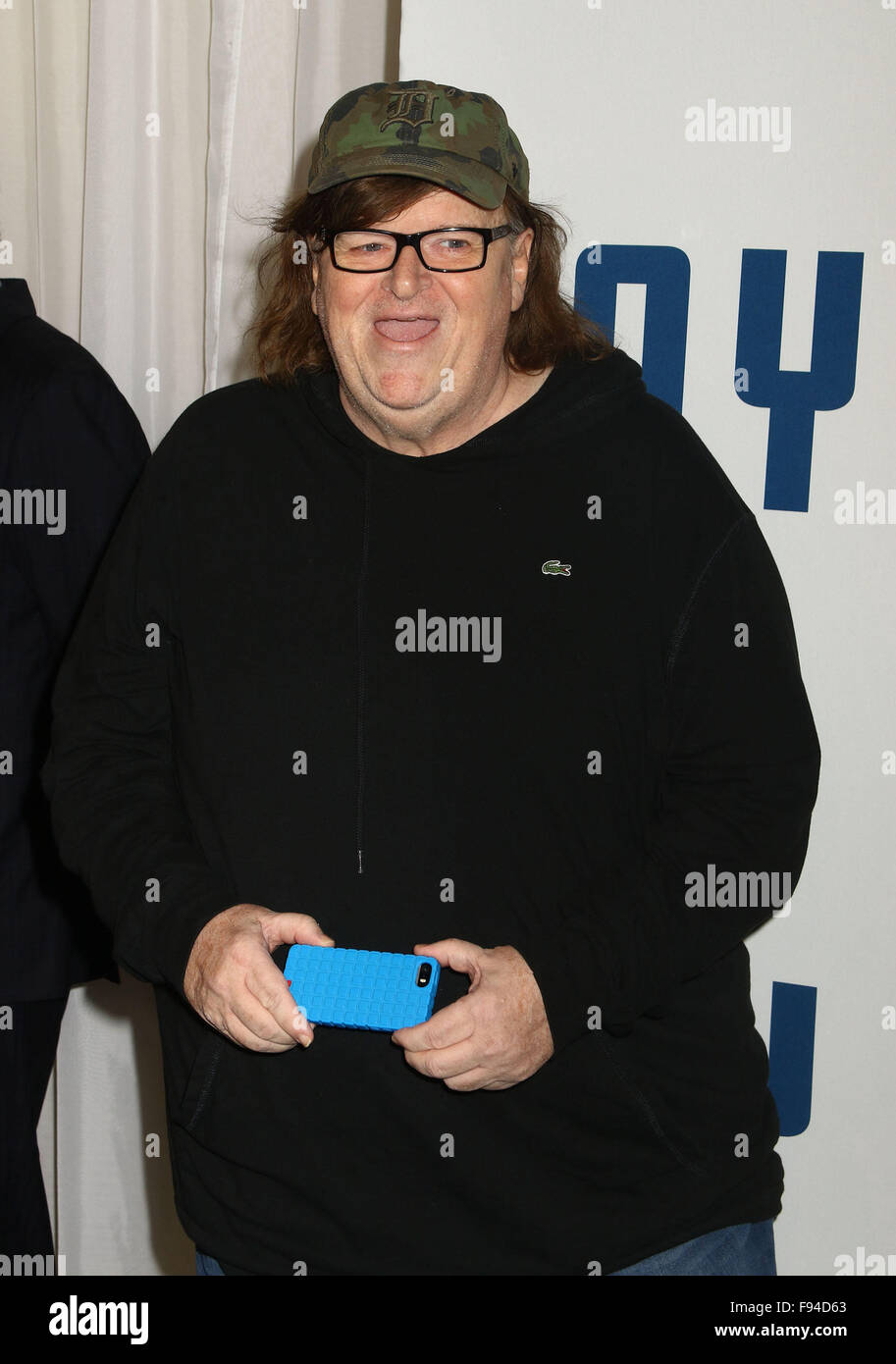 New York, New York, USA. 13th Dec, 2015. Director MICHAEL MOORE takes ...