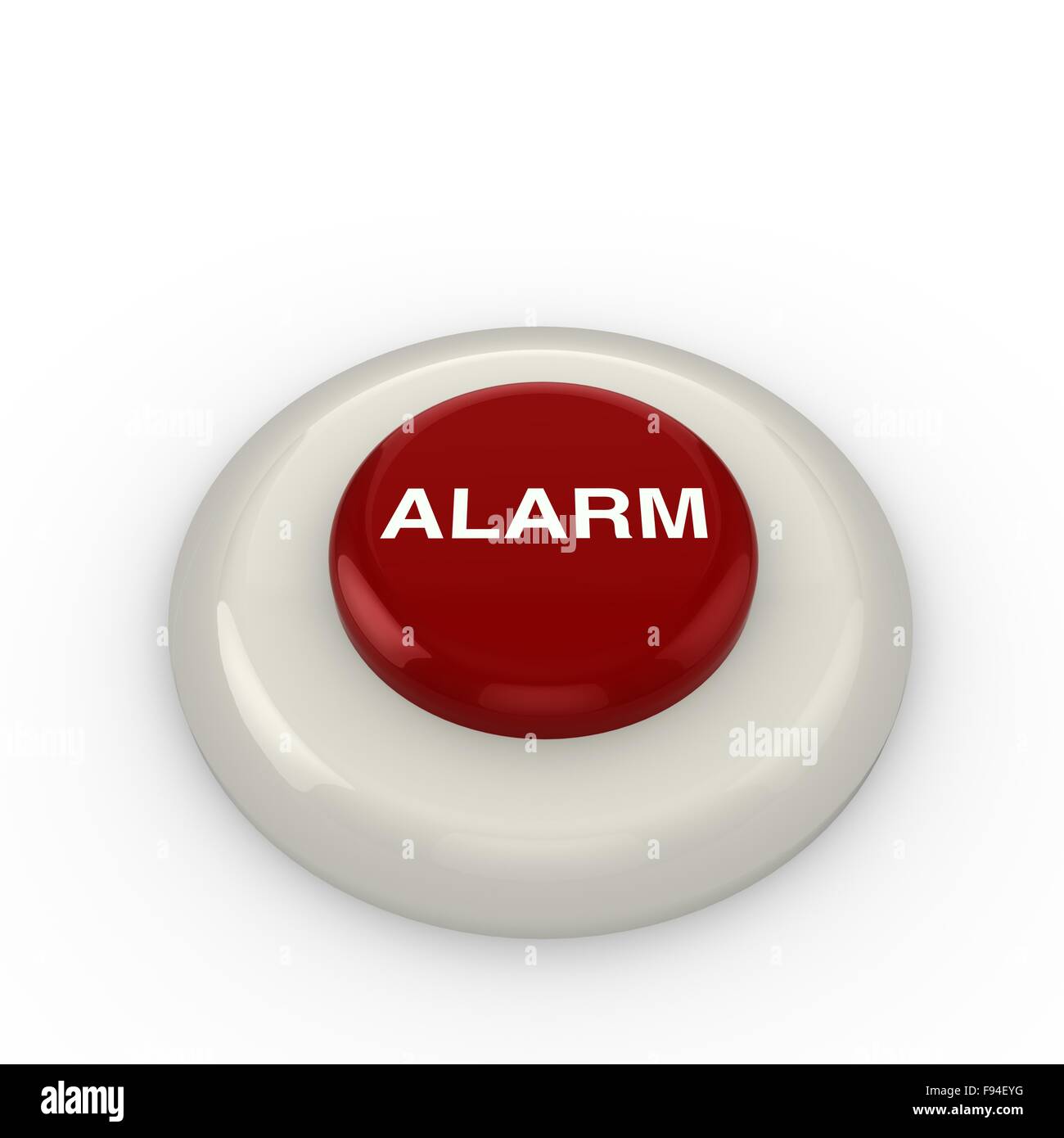 Round red alarm button on white background Stock Photo - Alamy