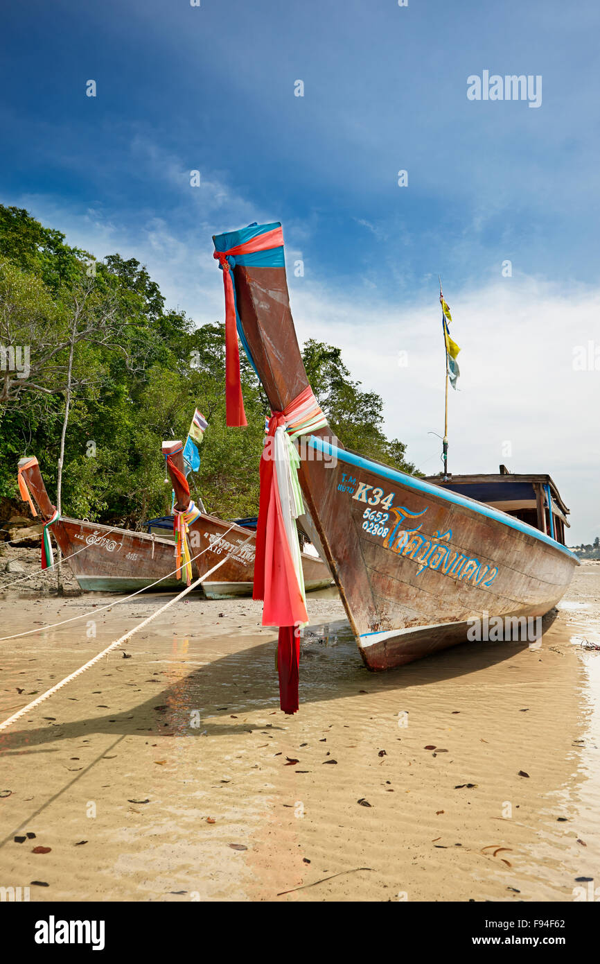 Longtail boats at Klong Muang Beach. Krabi Province, Thailand Stock ...