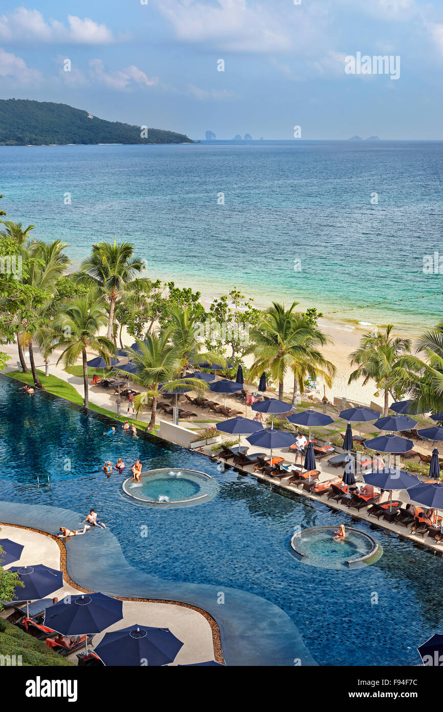 Upscale resort pool and beach area. Klong Muang Beach, Krabi Province ...
