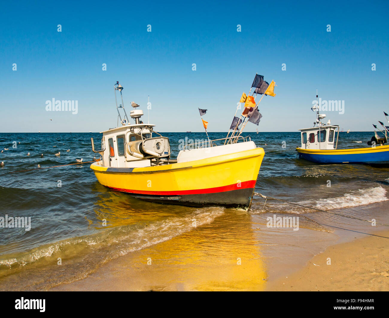 Sopot, Poland - August 04, 2015: colorful fishing boats on the beach of ...