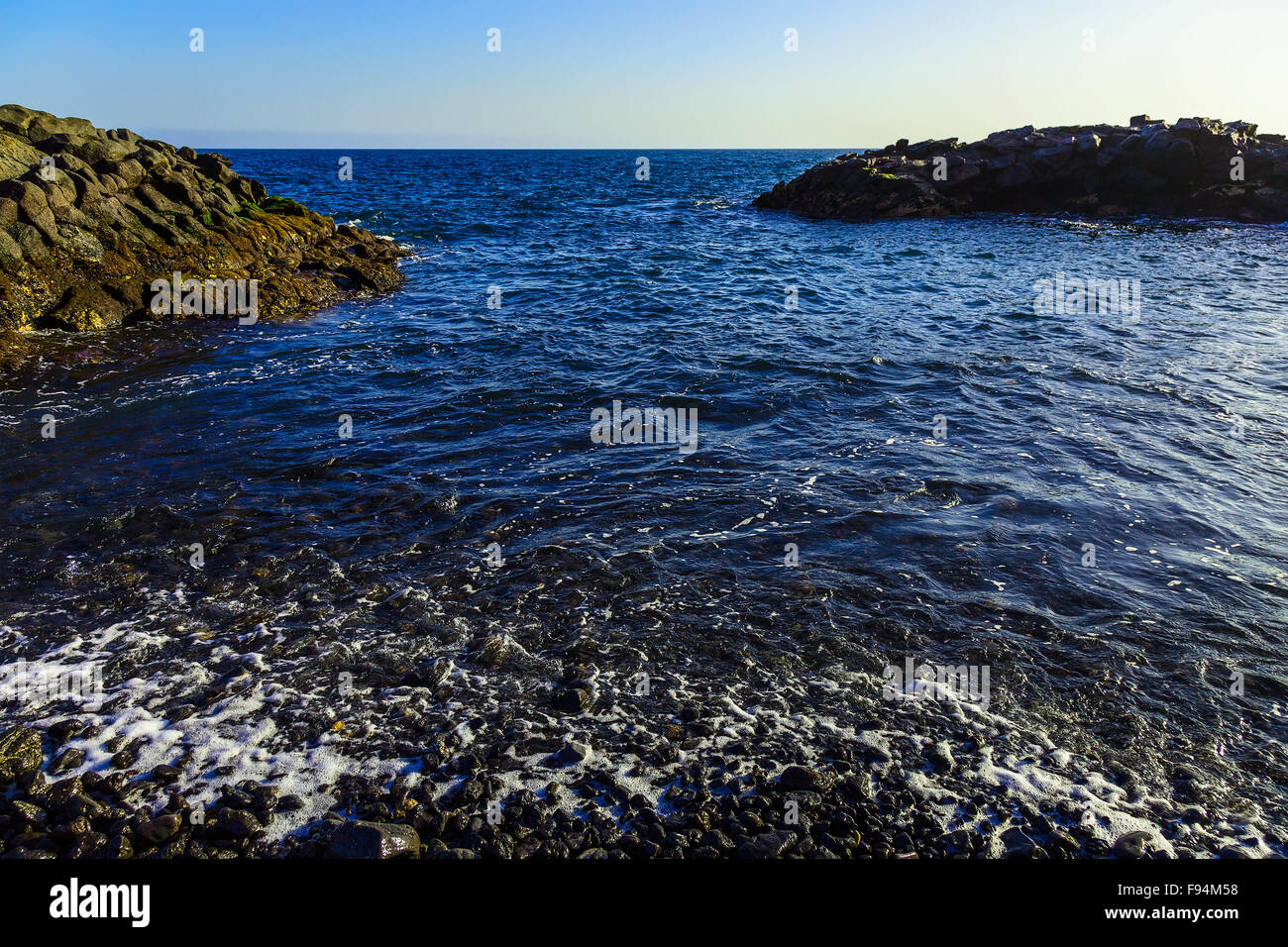 Stone Coast of Atlantic Ocean with Waves and Sky on Tenerife Island at ...