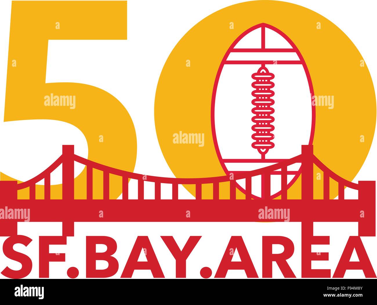 Illustration showing number 50 with American football and golden gate ...