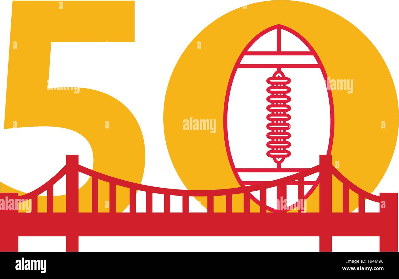 Illustration showing number 50 with American football and golden gate ...