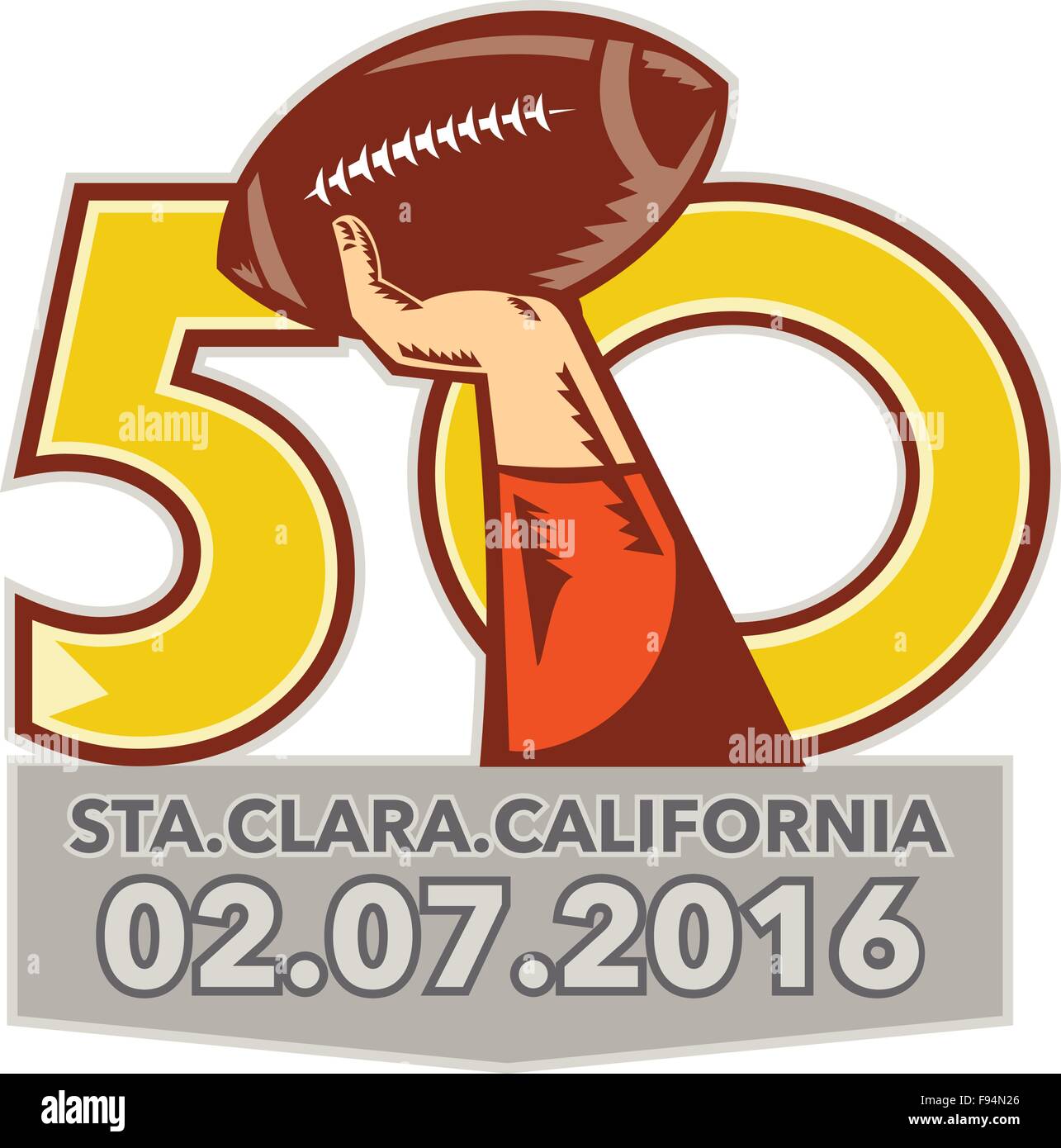 Illustration showing number 50 with quarterback hand throwing American ...