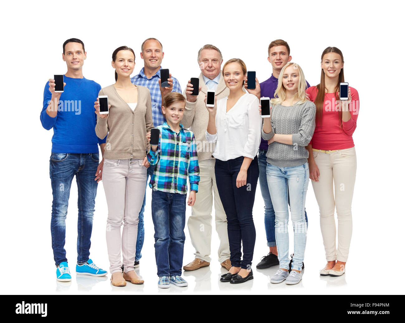 group of smiling people with smartphones Stock Photo - Alamy
