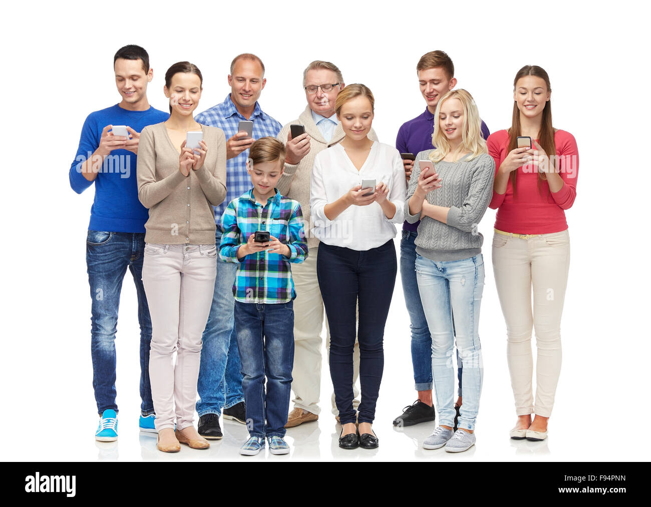 group of smiling people with smartphones Stock Photo - Alamy