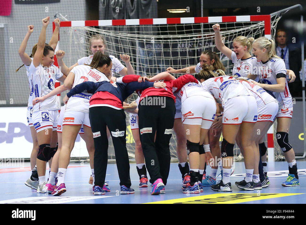 Frederikshavn, Denmark. 13th Dec, 2015. Norway's players celebrate ...