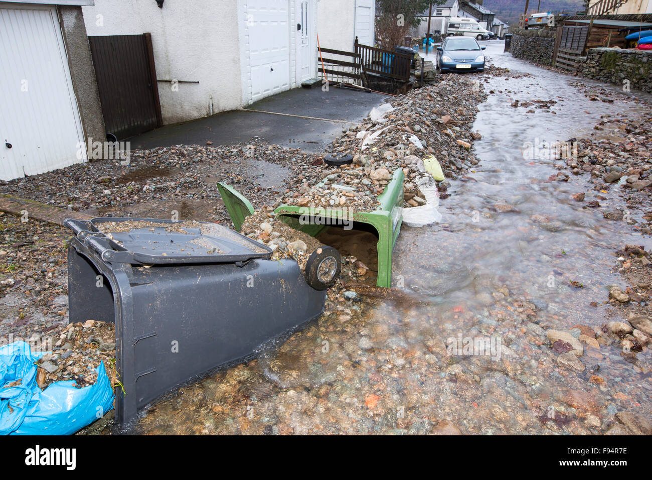 A culvert overflowing on Blue Hill, Ambleside in the Lake District on ...