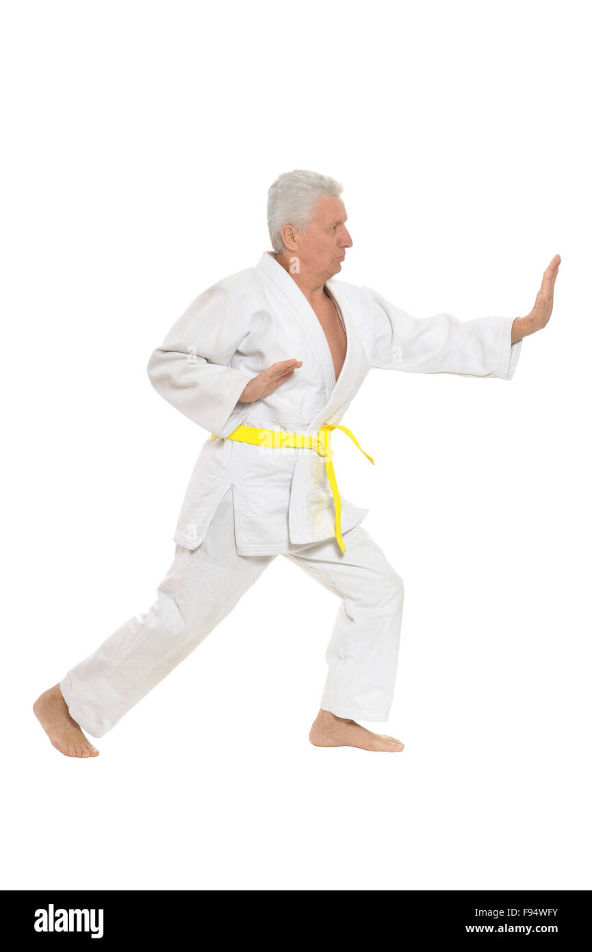 Senior man in karate pose Stock Photo - Alamy