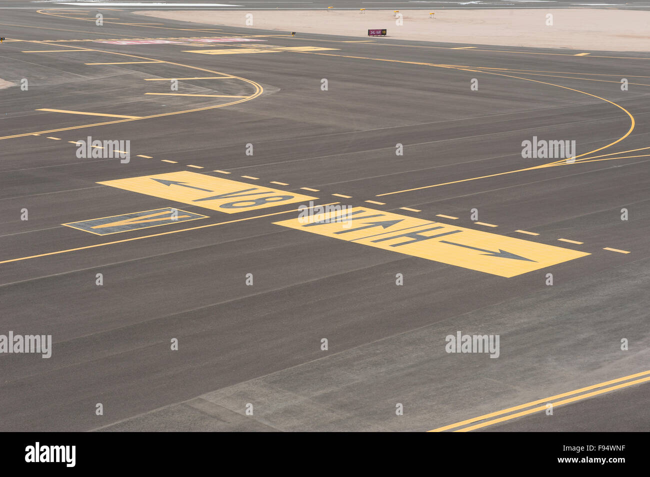Aerial panoramic view of a commercial airport runway with connections ...