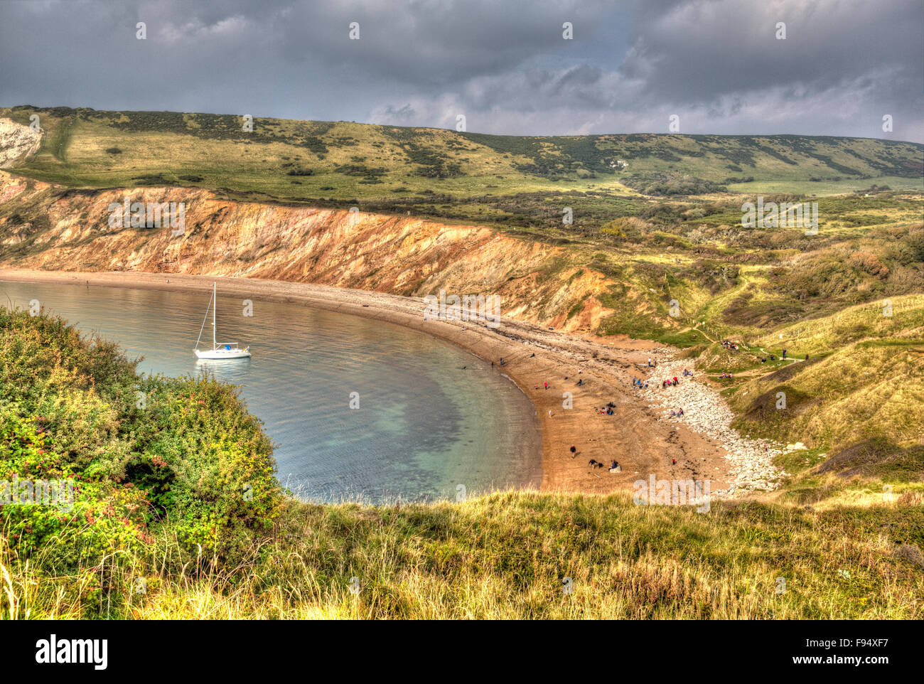 People on the beach Worbarrow Bay east of Lulworth Cove on the Dorset ...
