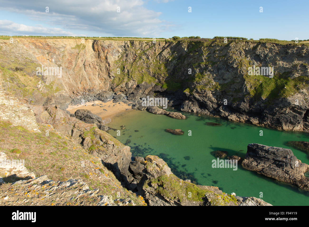 Beautiful UK coastal cove inlet turquoise blue sea Fox Cove between ...