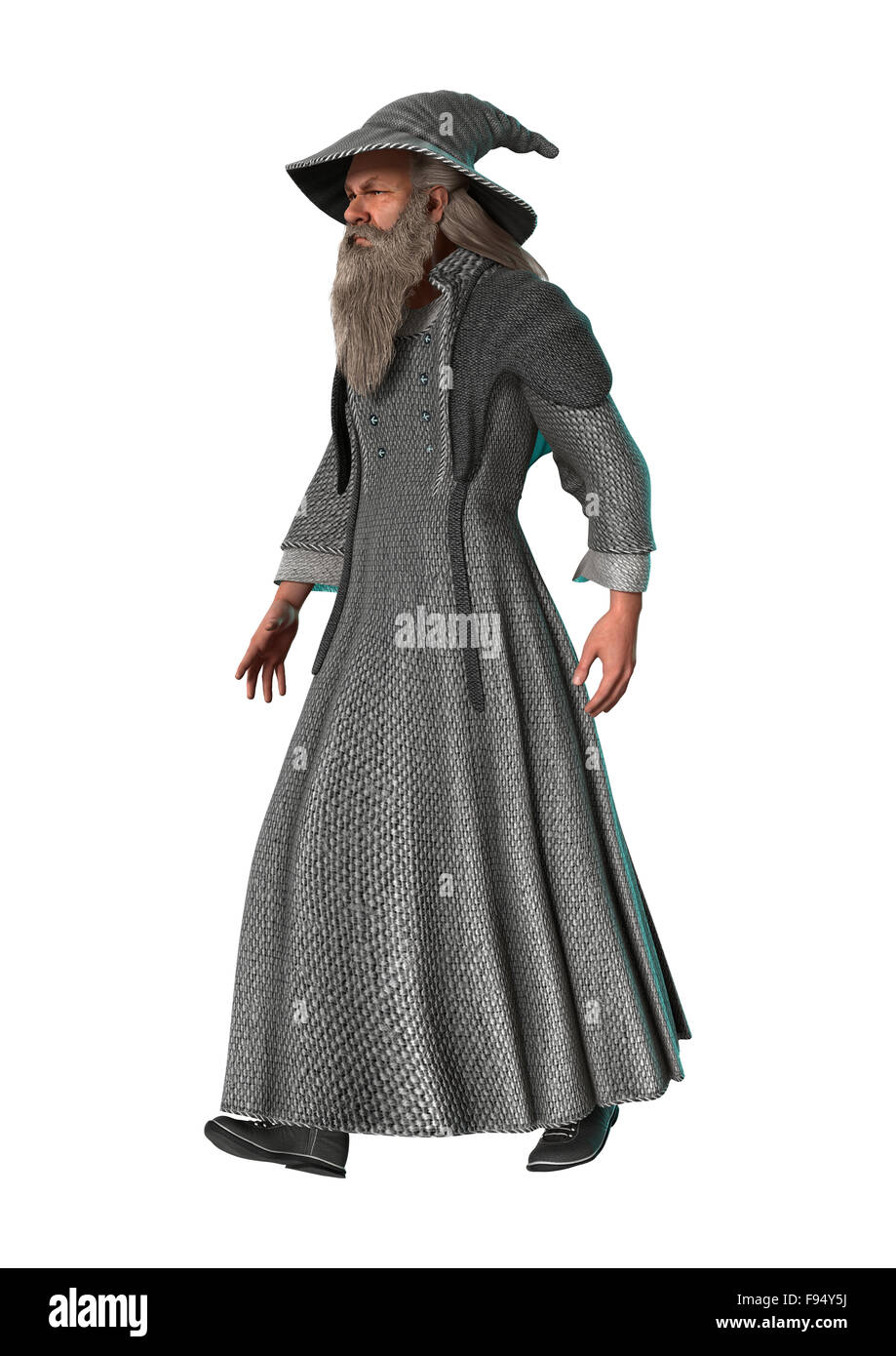 3D digital render of a fantasy wizard walking isolated on white ...
